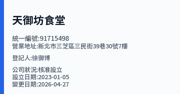 天御坊食堂的照片-統編 91715498(新北市) 公司登記資料與營業項目詳細圖表