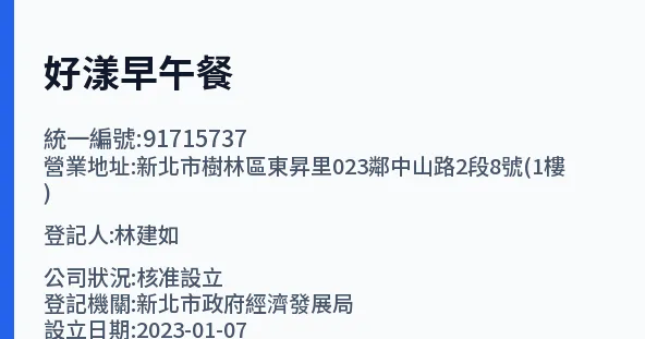好漾早午餐的照片-統編 91715737(新北市) 公司登記資料與營業項目詳細圖表