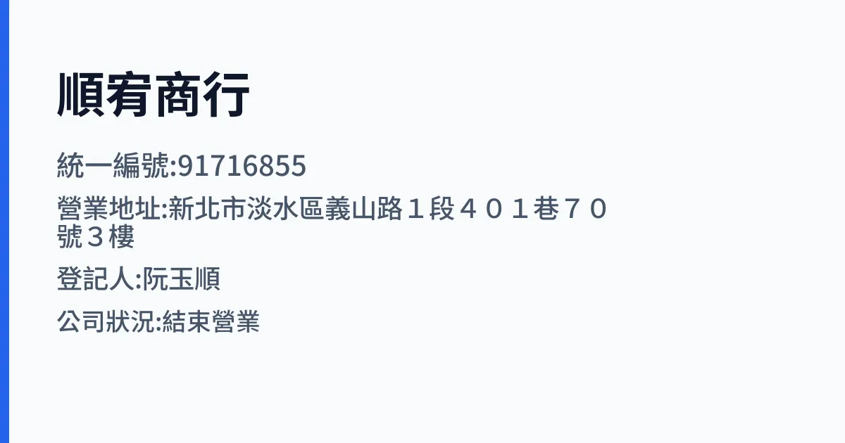 順宥商行 - 統編 91716855(新北市) 公司登記資料與營業項目詳細圖表