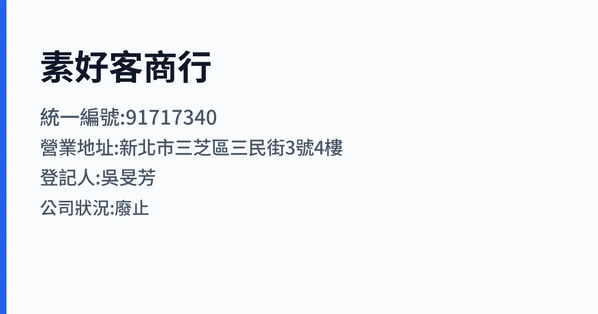 素好客商行 - 統編 91717340(新北市) 公司登記資料與營業項目詳細圖表