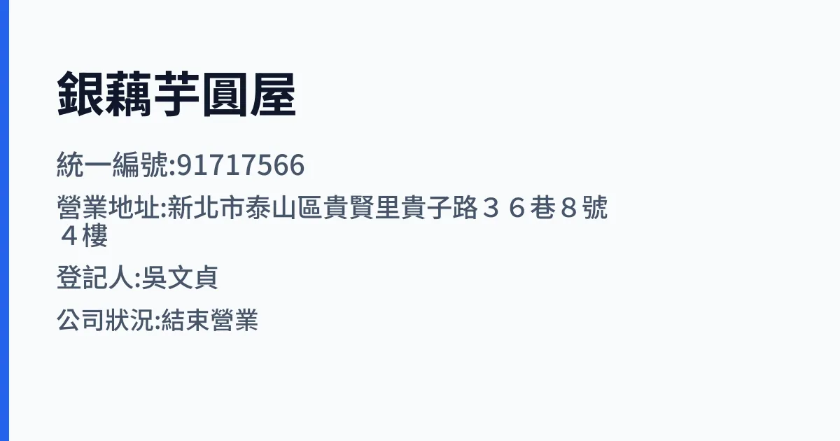 銀藕芋圓屋 - 統編 91717566(新北市) 公司登記資料與營業項目詳細圖表