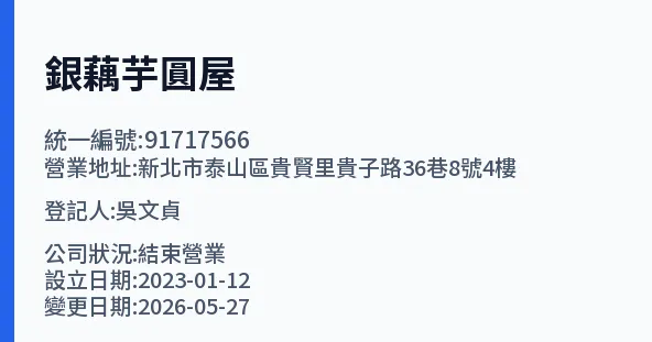銀藕芋圓屋的照片-統編 91717566(新北市) 公司登記資料與營業項目詳細圖表