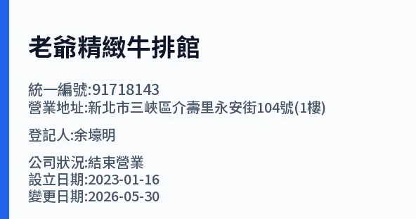 老爺精緻牛排館的照片-統編 91718143(新北市) 公司登記資料與營業項目詳細圖表