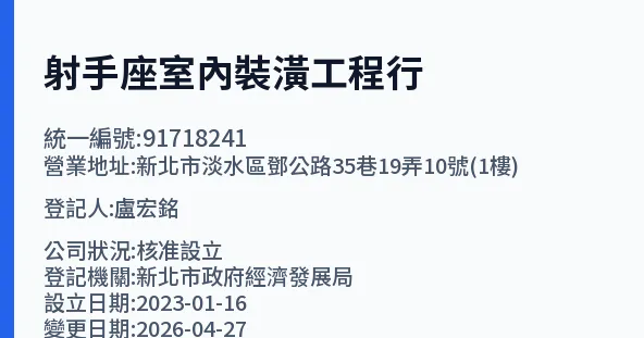 射手座室內裝潢工程行的照片-統編 91718241(新北市) 公司登記資料與營業項目詳細圖表