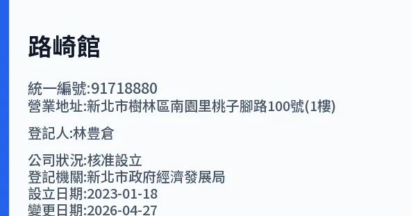 路崎館的照片-統編 91718880(新北市) 公司登記資料與營業項目詳細圖表