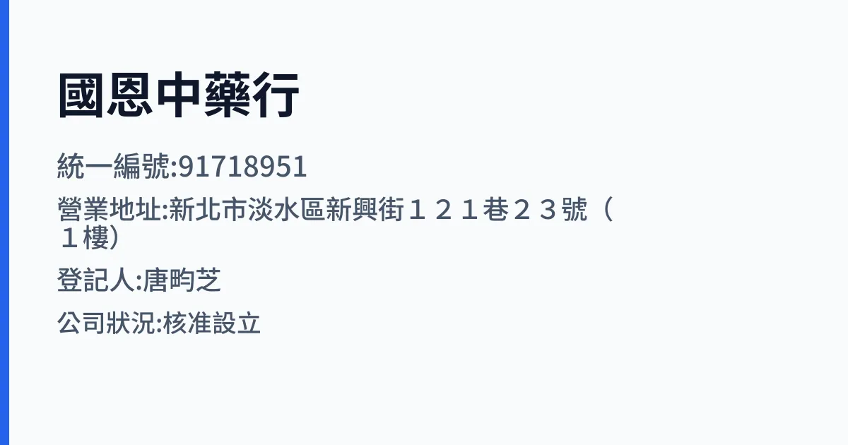 國恩中藥行 - 統編 91718951(新北市) 公司登記資料與營業項目詳細圖表