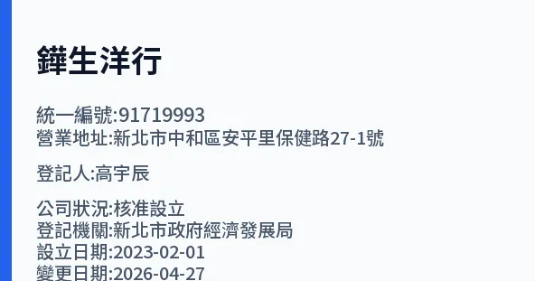 鏵生洋行的照片-統編 91719993(新北市) 公司登記資料與營業項目詳細圖表