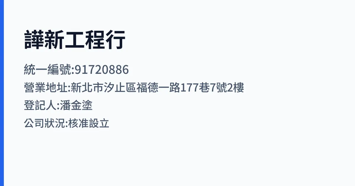 譁新工程行 - 統編 91720886(新北市) 公司登記資料與營業項目詳細圖表