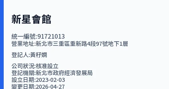 新星會館的照片-統編 91721013(新北市) 公司登記資料與營業項目詳細圖表