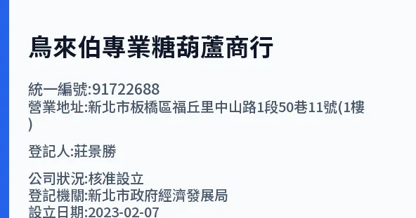 鳥來伯專業糖葫蘆商行的照片-統編 91722688(新北市) 公司登記資料與營業項目詳細圖表