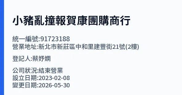 小豬亂撞報賀康團購商行的照片-統編 91723188(新北市) 公司登記資料與營業項目詳細圖表