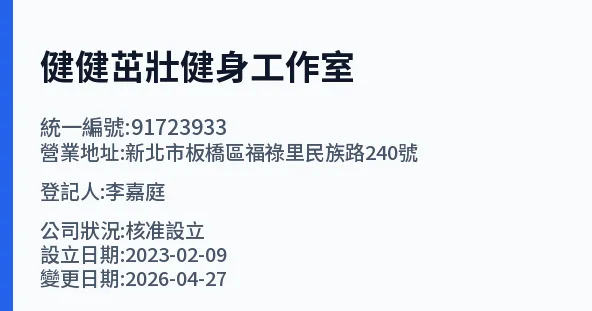 健健茁壯健身工作室的照片-統編 91723933(新北市) 公司登記資料與營業項目詳細圖表