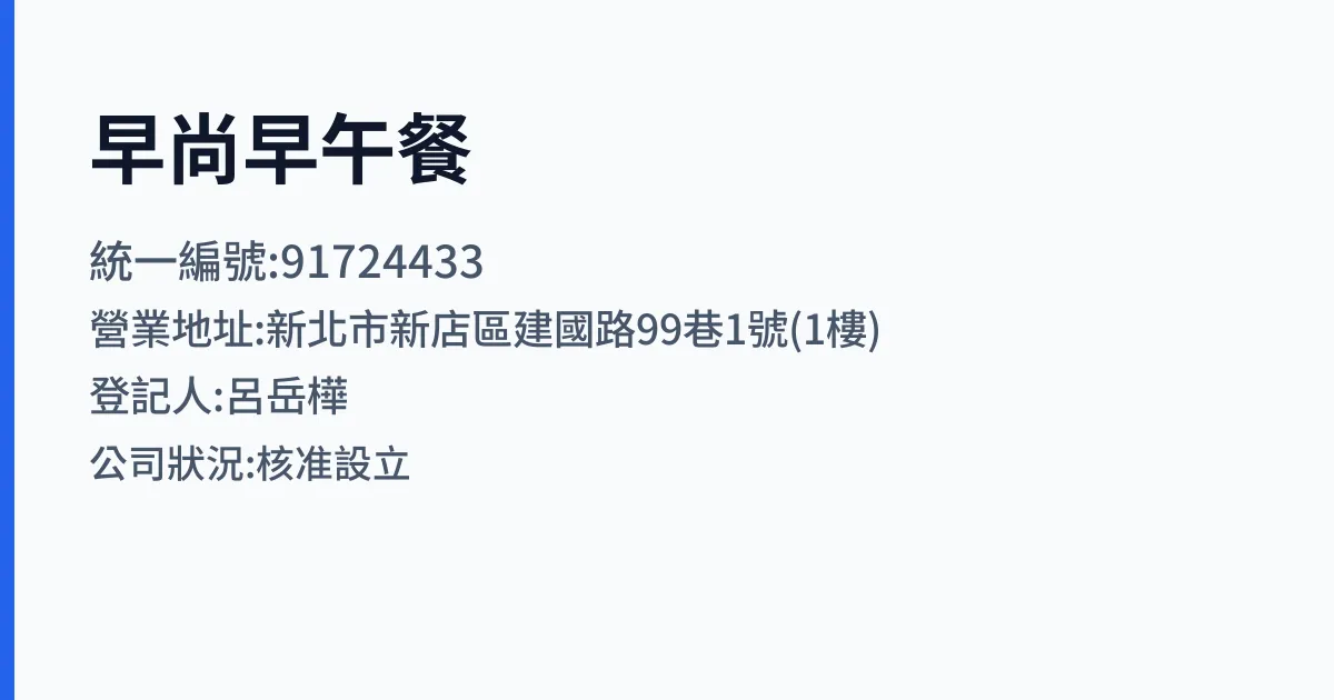 早尚早午餐 - 統編 91724433(新北市) 公司登記資料與營業項目詳細圖表