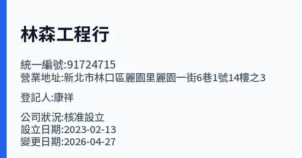林森工程行的照片-統編 91724715(新北市) 公司登記資料與營業項目詳細圖表