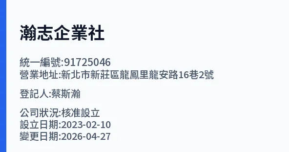 瀚志企業社的照片-統編 91725046(新北市) 公司登記資料與營業項目詳細圖表