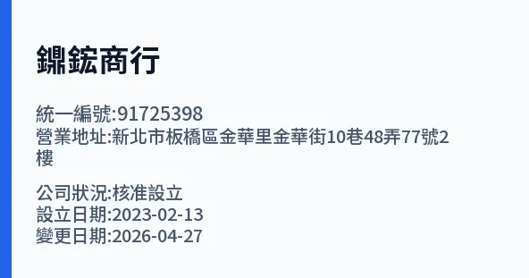 鐤鋐商行的照片-統編 91725398(新北市) 公司登記資料與營業項目詳細圖表