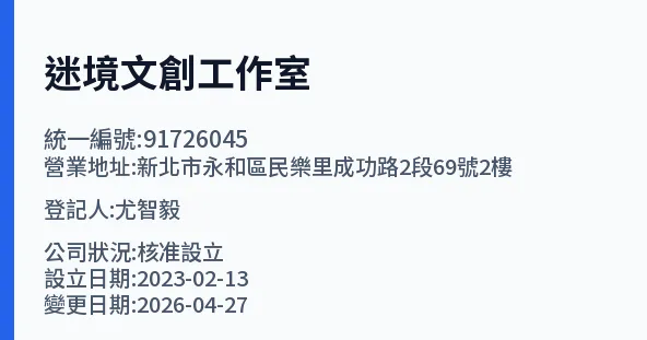 迷境文創工作室的照片-統編 91726045(新北市) 公司登記資料與營業項目詳細圖表