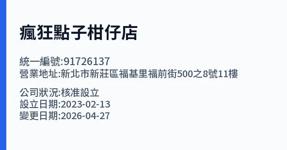瘋狂點子柑仔店的照片-統編 91726137(新北市) 公司登記資料與營業項目詳細圖表