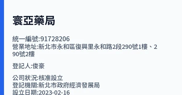 寰亞藥局的照片-統編 91728206(新北市) 公司登記資料與營業項目詳細圖表