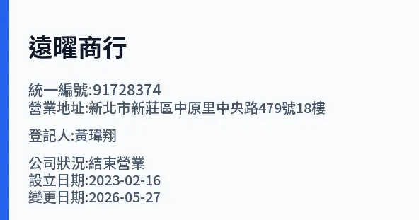 遠曜商行的照片-統編 91728374(新北市) 公司登記資料與營業項目詳細圖表