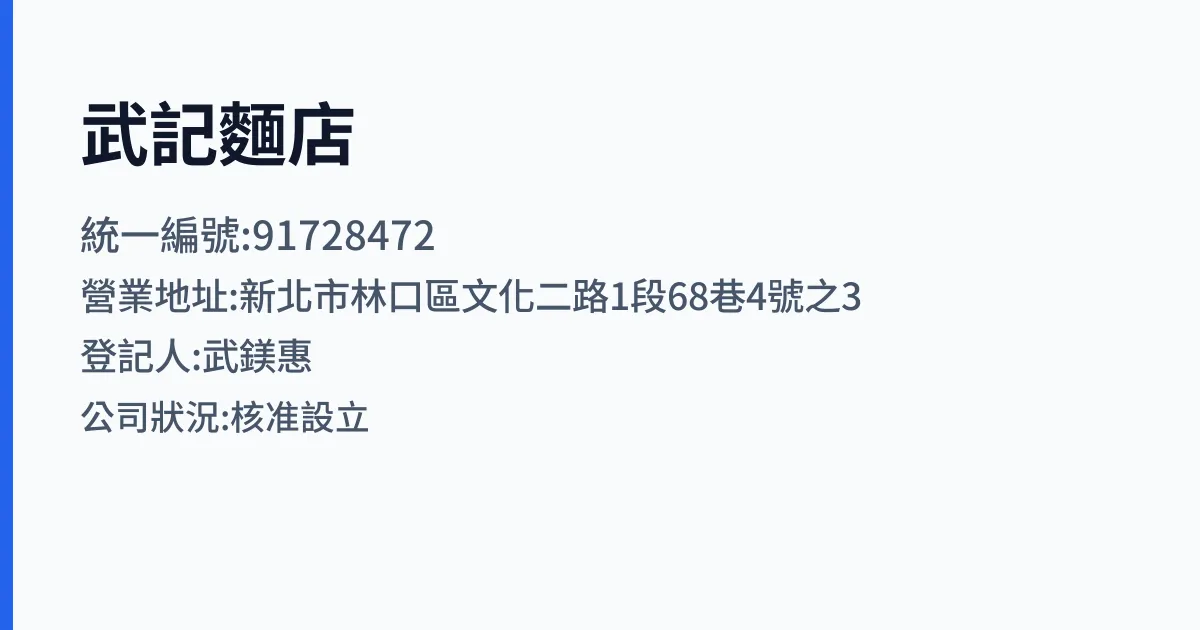 武記麵店 - 統編 91728472(新北市) 公司登記資料與營業項目詳細圖表