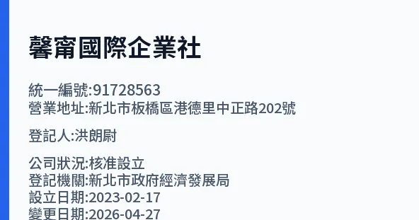 馨甯國際企業社的照片-統編 91728563(新北市) 公司登記資料與營業項目詳細圖表