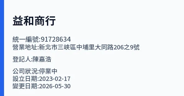 益和商行的照片-統編 91728634(新北市) 公司登記資料與營業項目詳細圖表