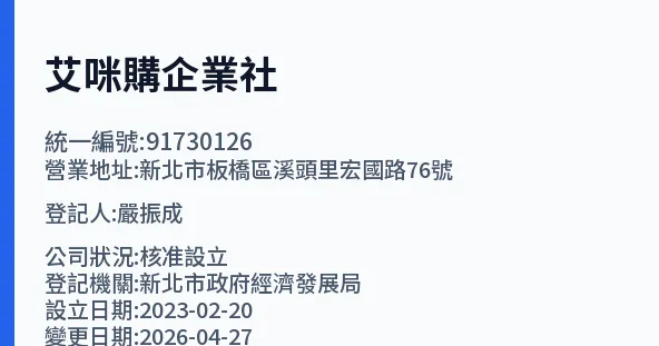 艾咪購企業社的照片-統編 91730126(新北市) 公司登記資料與營業項目詳細圖表