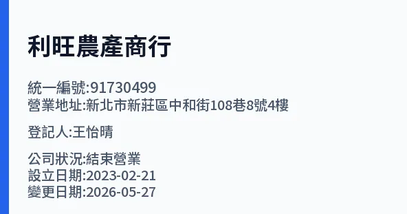 利旺農產商行的照片-統編 91730499(新北市) 公司登記資料與營業項目詳細圖表