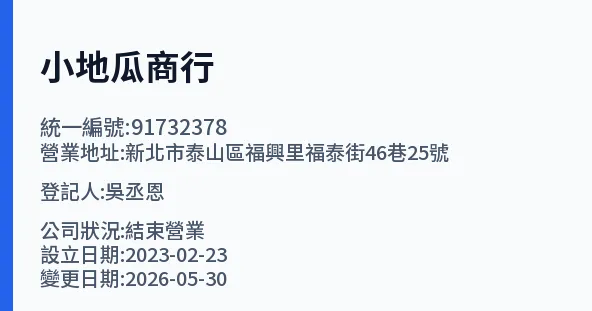 小地瓜商行的照片-統編 91732378(新北市) 公司登記資料與營業項目詳細圖表