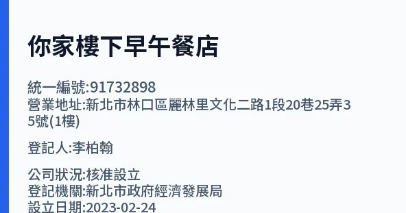 你家樓下早午餐店的照片-統編 91732898(新北市) 公司登記資料與營業項目詳細圖表