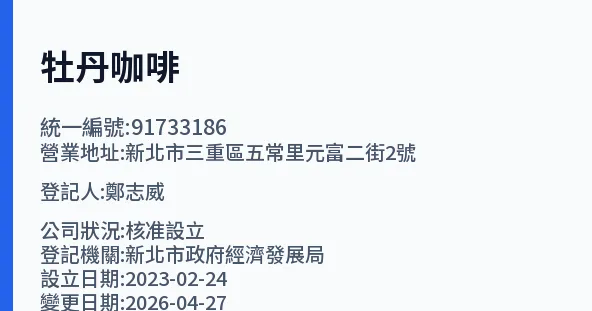 牡丹咖啡的照片-統編 91733186(新北市) 公司登記資料與營業項目詳細圖表