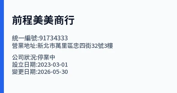 前程美美商行的照片-統編 91734333(新北市) 公司登記資料與營業項目詳細圖表