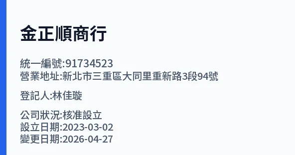金正順商行的照片-統編 91734523(新北市) 公司登記資料與營業項目詳細圖表