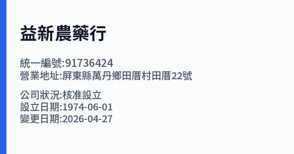 益新農藥行的照片-統編 91736424(屏東縣) 公司登記資料與營業項目詳細圖表