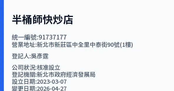半桶師快炒店的照片-統編 91737177(新北市) 公司登記資料與營業項目詳細圖表