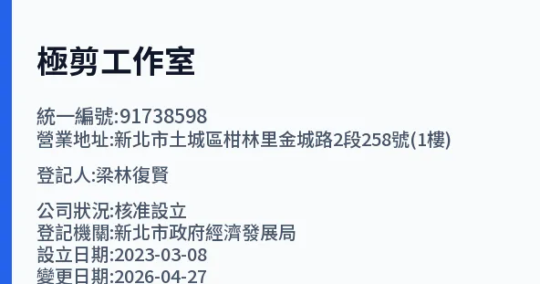 極剪工作室的照片-統編 91738598(新北市) 公司登記資料與營業項目詳細圖表