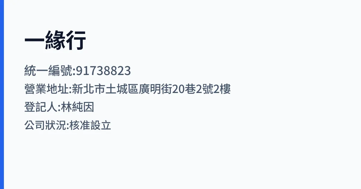 一緣行 - 統編 91738823(新北市) 公司登記資料與營業項目詳細圖表