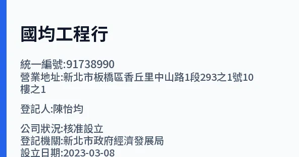 國均工程行的照片-統編 91738990(新北市) 公司登記資料與營業項目詳細圖表