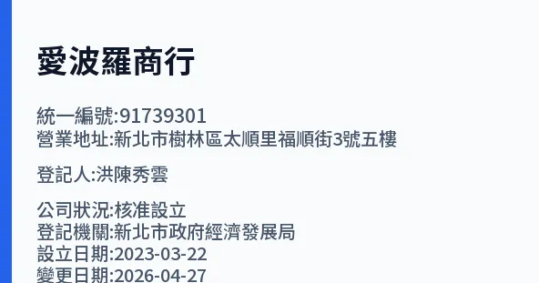 愛波羅商行的照片-統編 91739301(新北市) 公司登記資料與營業項目詳細圖表