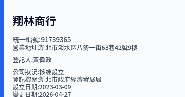 翔林商行的照片-統編 91739365(新北市) 公司登記資料與營業項目詳細圖表