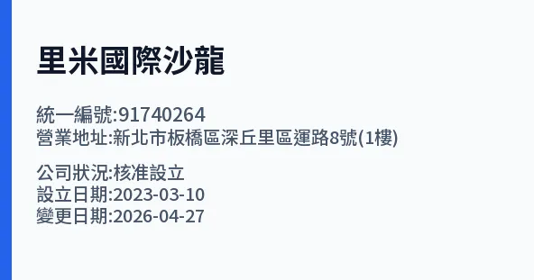 里米國際沙龍的照片-統編 91740264(新北市) 公司登記資料與營業項目詳細圖表