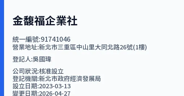 金馥福企業社的照片-統編 91741046(新北市) 公司登記資料與營業項目詳細圖表