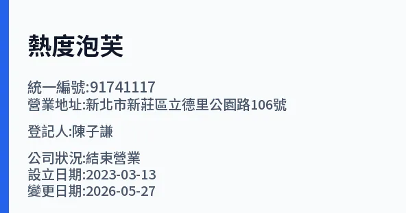 熱度泡芙的照片-統編 91741117(新北市) 公司登記資料與營業項目詳細圖表