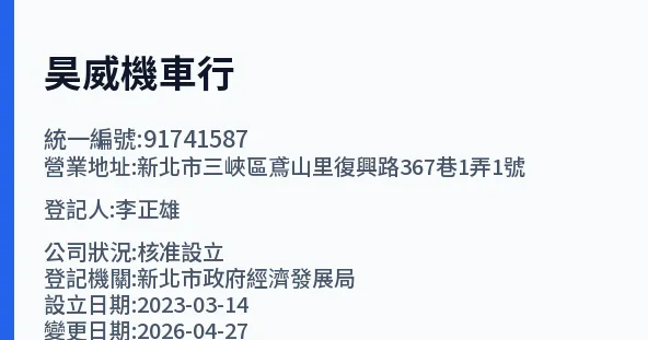 昊威機車行的照片-統編 91741587(新北市) 公司登記資料與營業項目詳細圖表