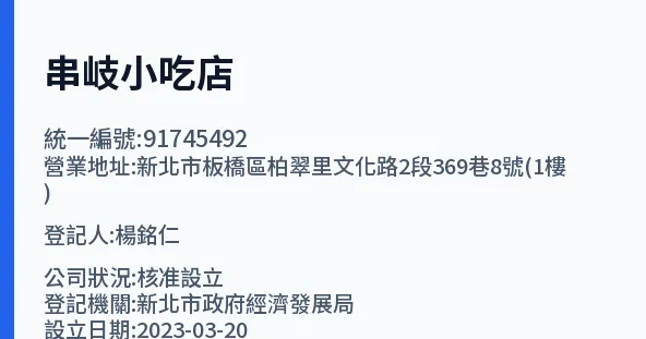 串岐小吃店的照片-統編 91745492(新北市) 公司登記資料與營業項目詳細圖表