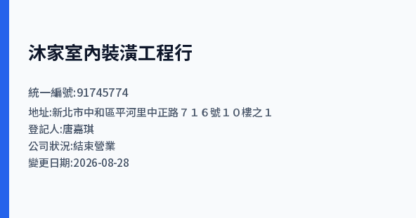 沐家室內裝潢工程行的照片-統編 91745774(新北市) 公司登記資料與營業項目詳細圖表