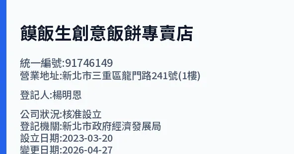饃飯生創意飯餅專賣店的照片-統編 91746149(新北市) 公司登記資料與營業項目詳細圖表