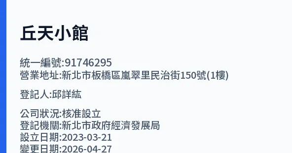 丘天小館的照片-統編 91746295(新北市) 公司登記資料與營業項目詳細圖表