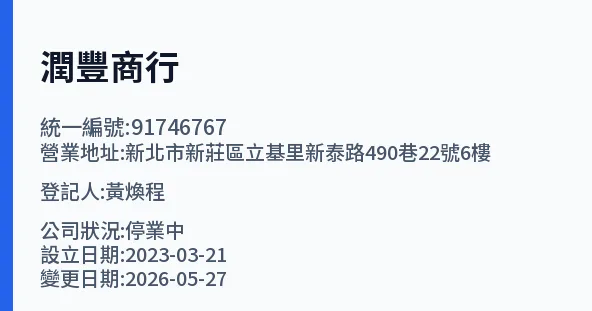 潤豐商行的照片-統編 91746767(新北市) 公司登記資料與營業項目詳細圖表